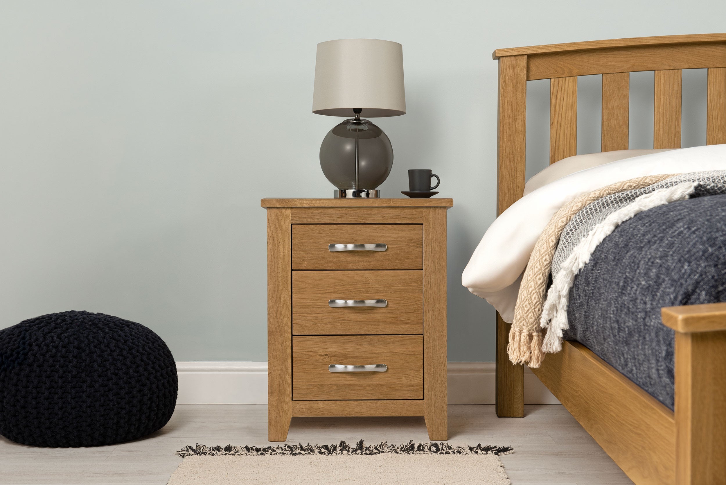 Boston Solid Natural Oak 2+1 Drawer Bedside Table - Standard – The Oak ...