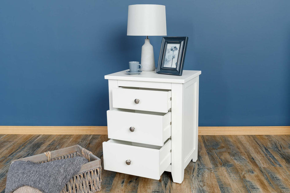 Boston Soft White 2+1 Drawer Bedside Table – The Oak Bed Store
