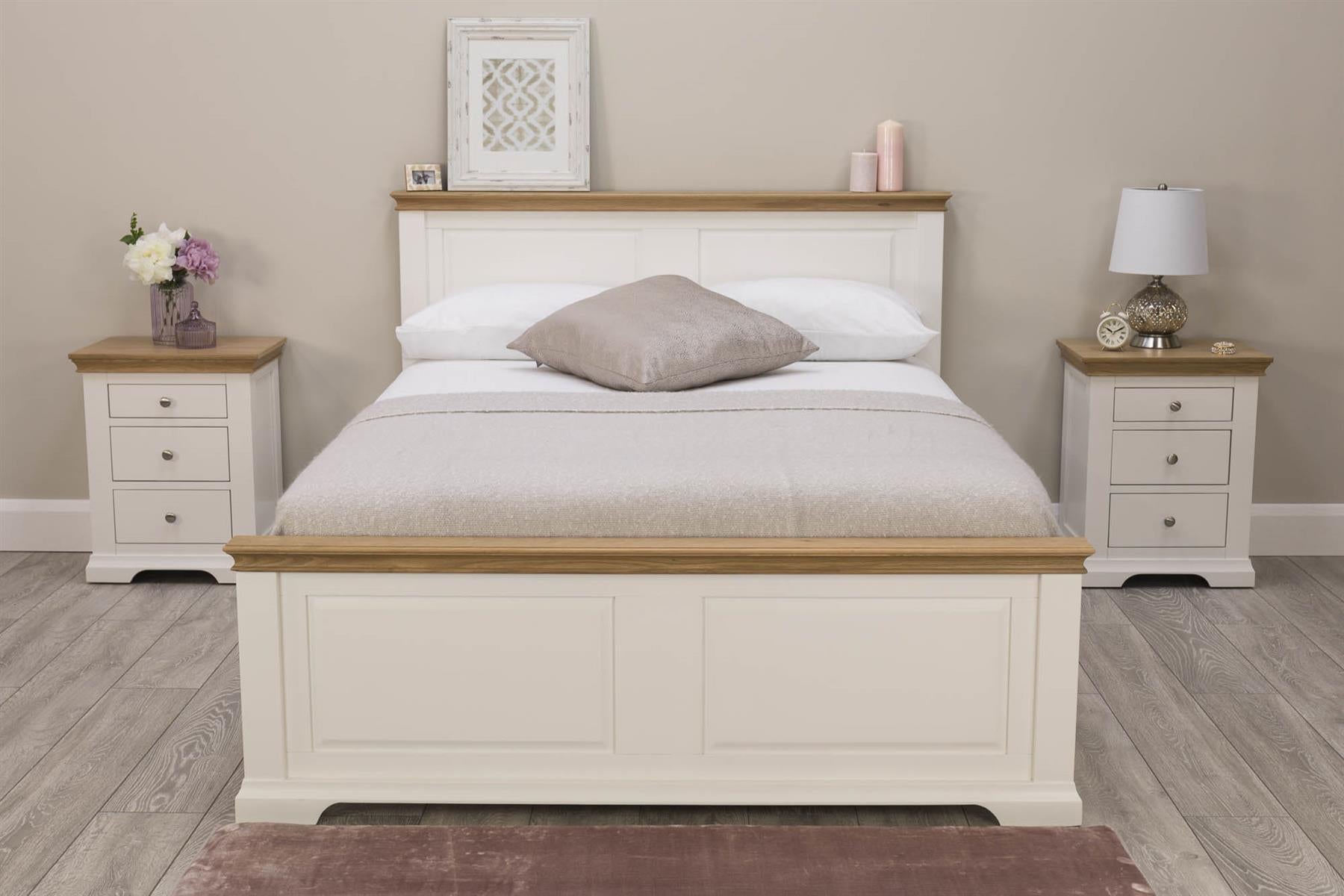 Westcott Soft White & Natural Oak Solid Wood Bed Frame - 6ft Super Kin ...